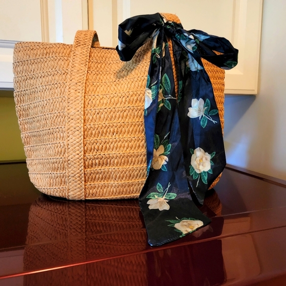 Draper James | Bags | Draper James Straw Tote Bag With Scarf | Poshmark